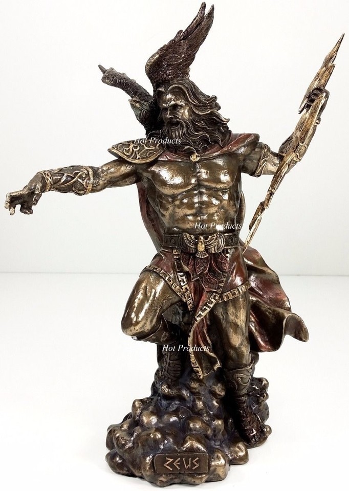 King Zeus God of Thunder W Lightning Bolt Greek Mythology Statue Bronze ...