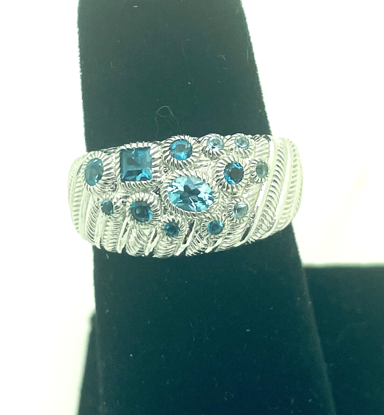 Judith Ripka Sterling Silver Textured Band Ring w/Mul… - Gem