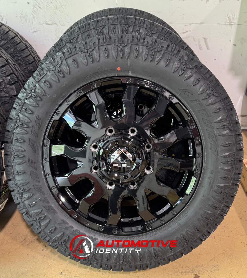 20" Fuel Blitz D675 Dually Wheels 2856020 33" AT Tires 8x6.5 Dodge Ram ...