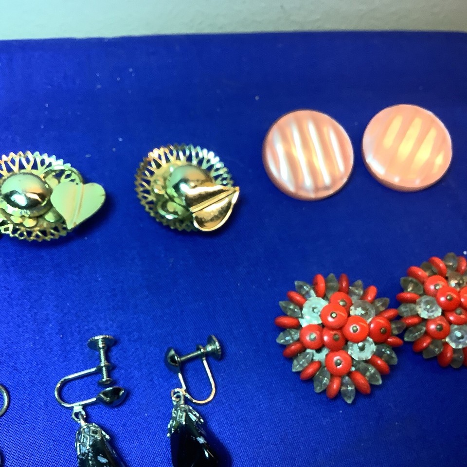 Vintage LOT Clip & Screw Back Earrings AB Crystal Dangle Enamel ...