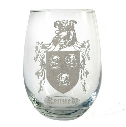 Kennedy Irish Coat of Arms Engraved Stemless Wine Glass, Family Crest ...