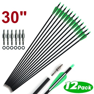 12 Pack 30 inch Carbon Arrows SP500 Archery Hunting For Compound ...