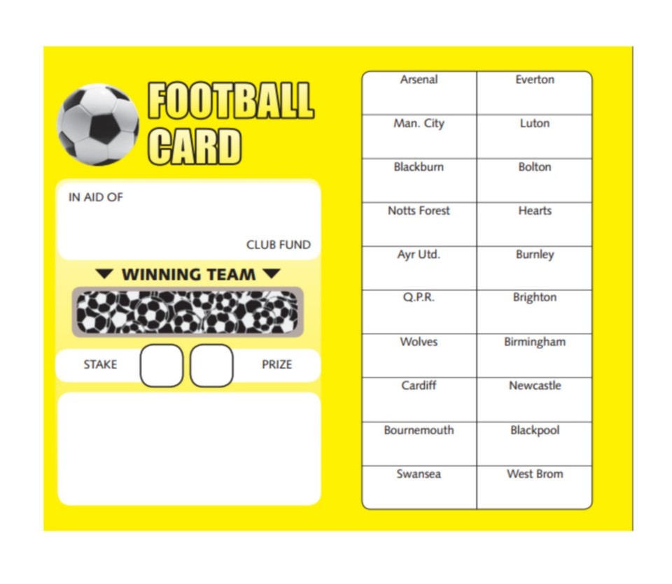 FOOTBALL SCRATCH CARDS 20 30 40 50 and 80 Team Fundraising A5 Card ...