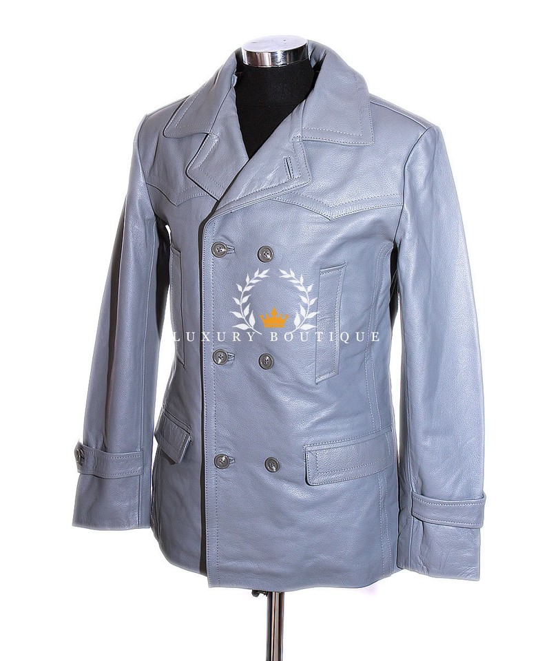 Kriegsmarine Grey Men's German Reefer WW2 Cowhide Leather Deck Jacket ...