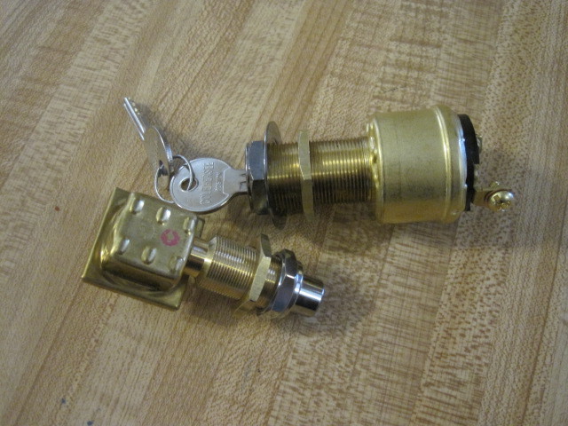 VINTAGE DASH PANEL ALL BRASS START BUTTON + IGN. SWITCH RAT HOT ROD ...