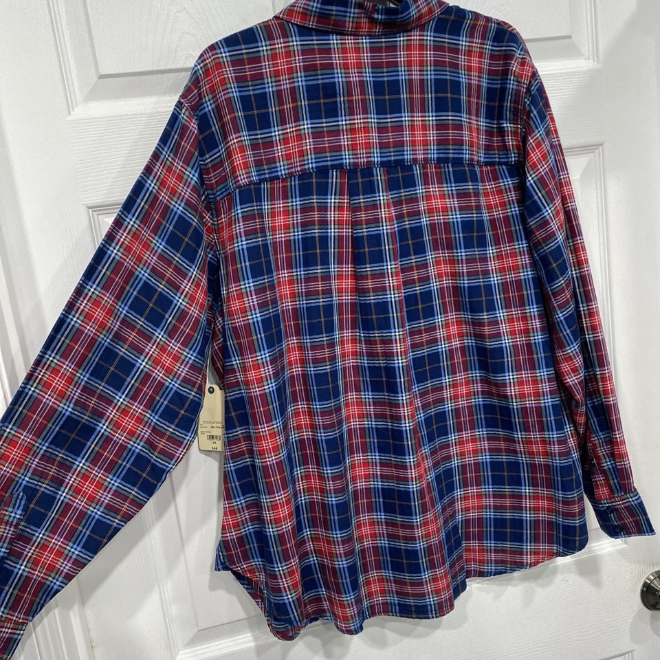 Ladies 2X shirt~blue Plaid Cotton-St John’s Bay-long sleeves-NWT | eBay
