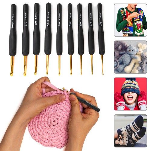 9Pcs Crochet Tool Set with Black Handles for Sewing Knitting and ...