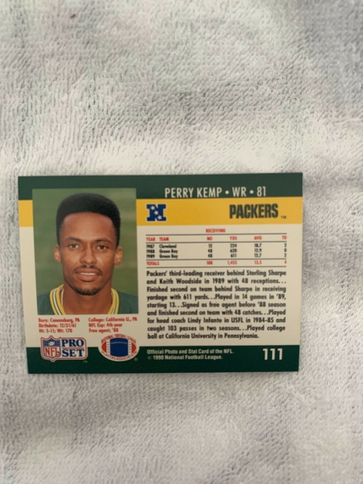 Perry Kemp Football Card - Pro Set 1990 - Green Bay Packers - #111 | eBay