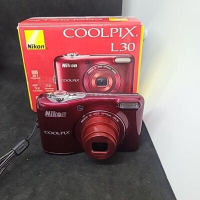 Nikon COOLPIX L30 Digital Camera - Red 5X Zoom TESTED WORKING With Box ...