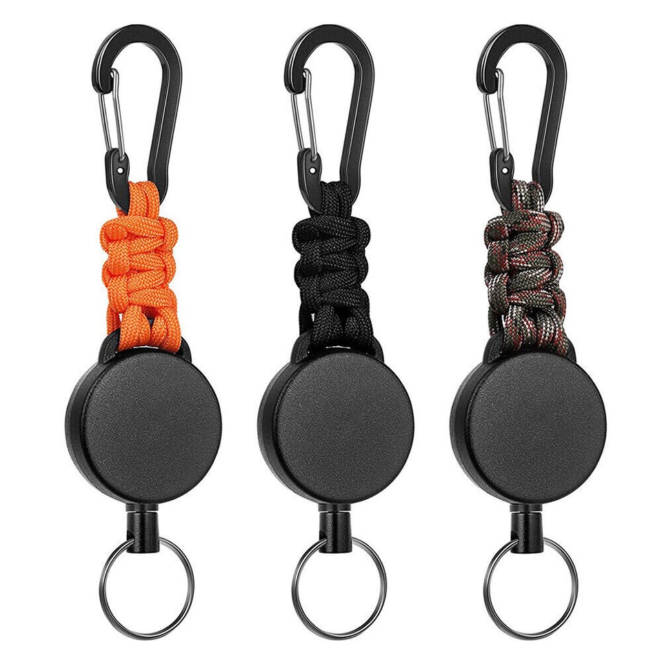 3 Heavy Duty Retractable Carabiner Car Key Chain Reel Holder Steel Cord ...