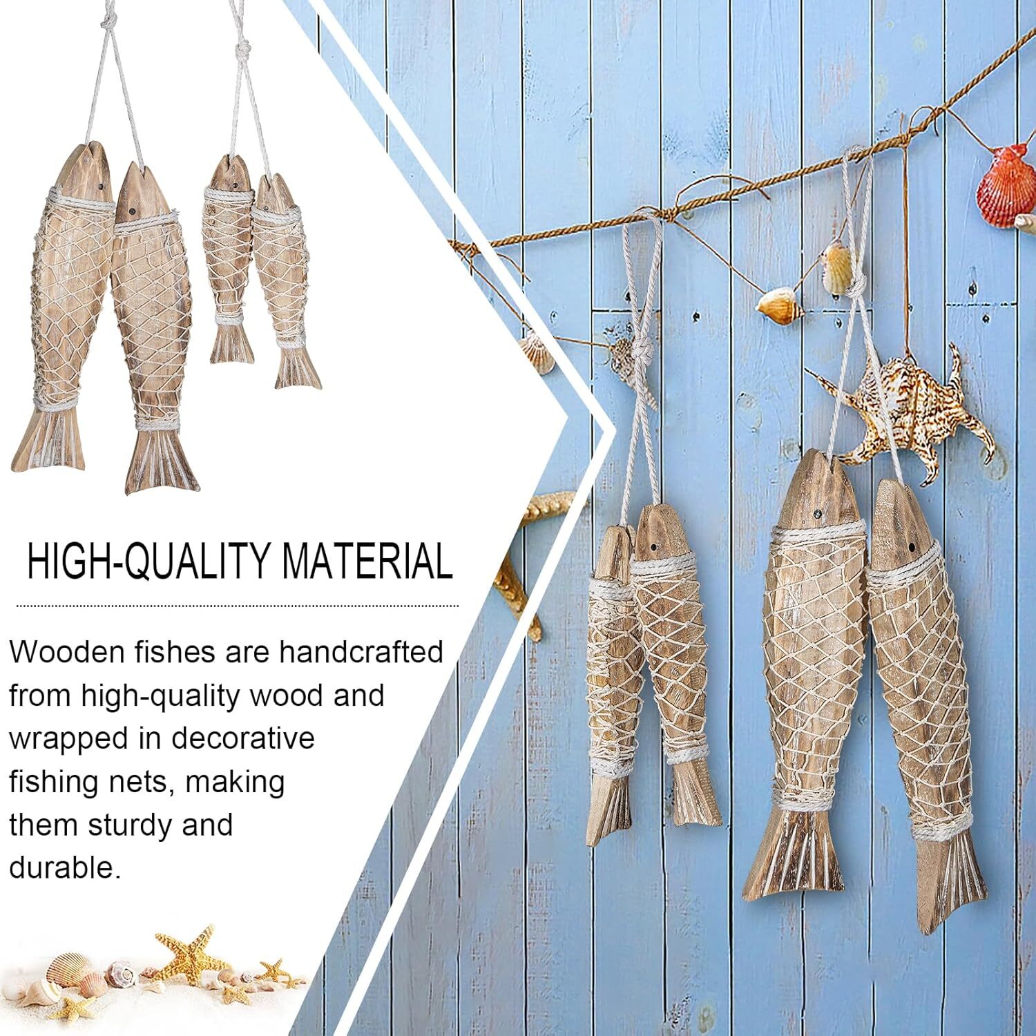EVINIS 4 Pack Wooden Fish Decor Hanging Wood Sculpture for Wall Natural ...