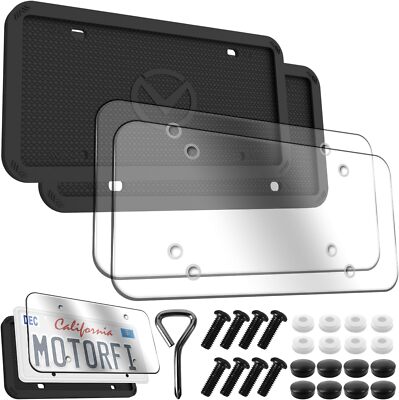 Motorfi 2 Pcs Silicone License Plate Frames with Polycarbonate Covers ...