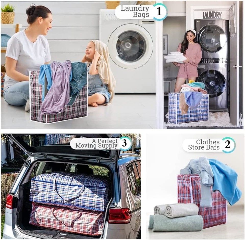 5X XL 80X60x28CM Jumbo Laundry Zipped Reusable Large Strong Shopping ...