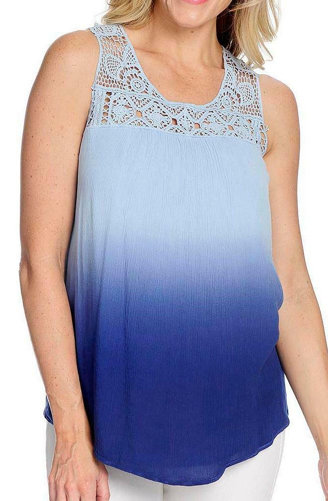 NEW - Indigo Thread Co.™ Woven Dip-Dye & Crochet Lace Round Neck Tank ...