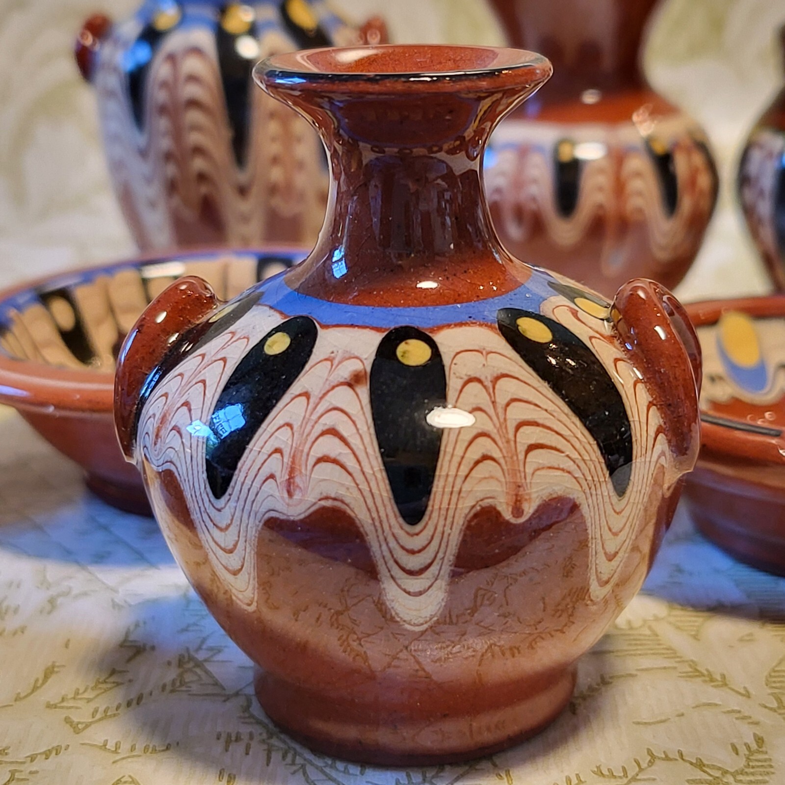 Vtg lot of 11 mini Bulgarian Troyan Pottery Vases bowls Terra Cotta ...