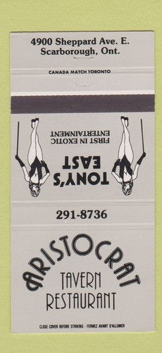 Matchbook Cover Aristocrat Tavern Strip Club girlie Scarborough ON 30 ...