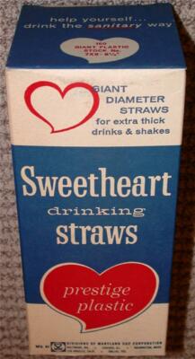 VINTAGE SWEETHEART 150 GIANT SODA FOUNTAIN STRAWS Counter Display Box ...