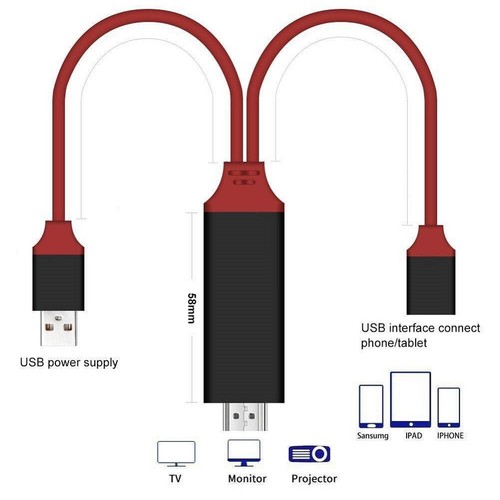 Connector Screen Mirroring Projector USB -compatible Cable for iphone ...
