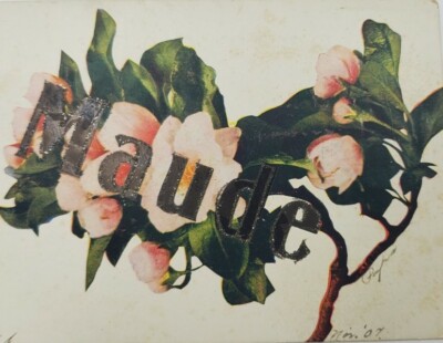Vtg Large Letter Name Glitter MAUDE Greetings Floral Series MacFarlane ...