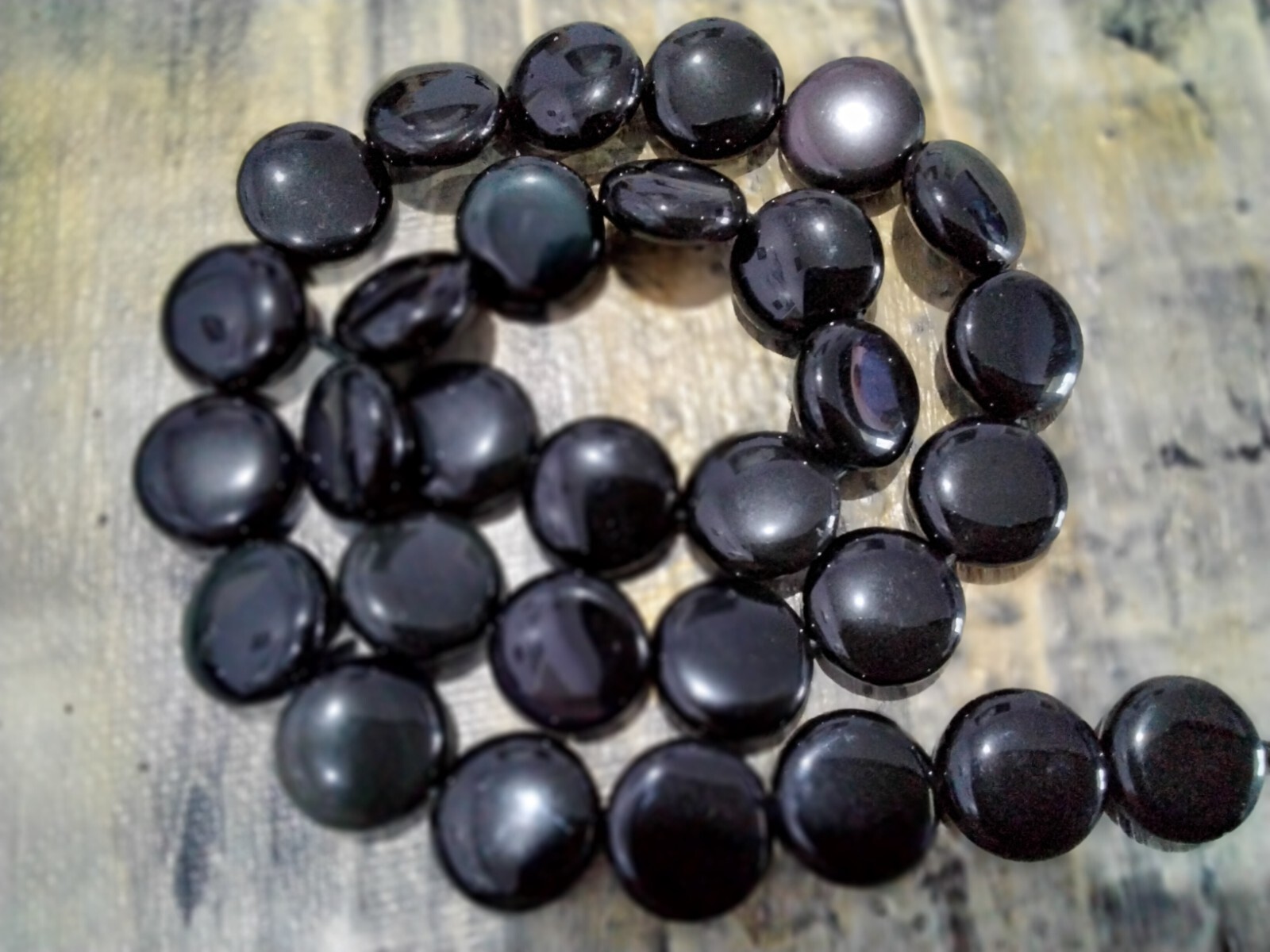 Natural Obsidian, Flat Round, 14x5-6mm, Approx 30pce, Free Post, OZ ...