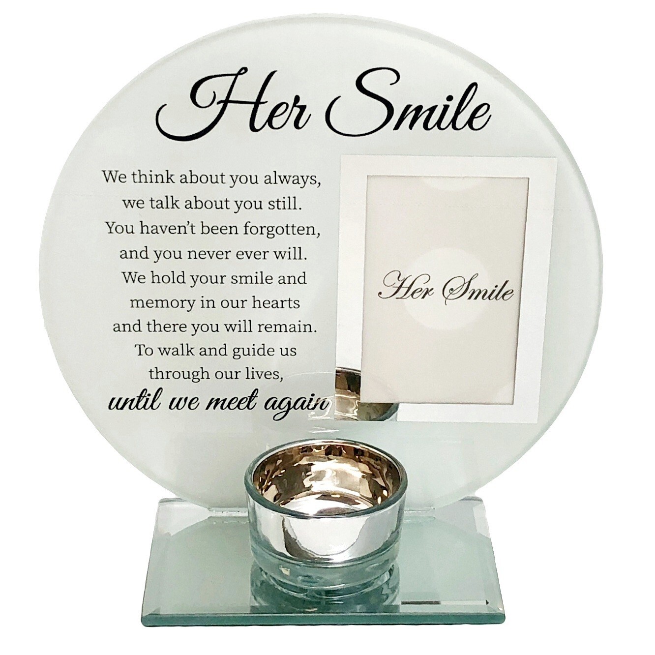 Her Smile Memorial Glass Photo Frame & Tealight Candle Holder Tribute ...