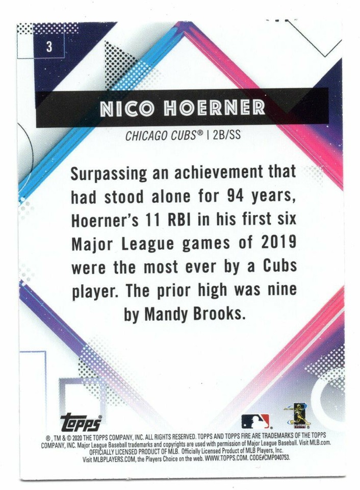 2020 Topps Fire #3 Nico Hoerner Rookie Card | eBay