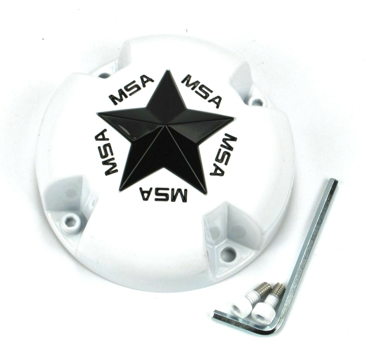 4x New MSA Off-Road Wheels White w/ Black Star Wheel Center Caps M38 ...