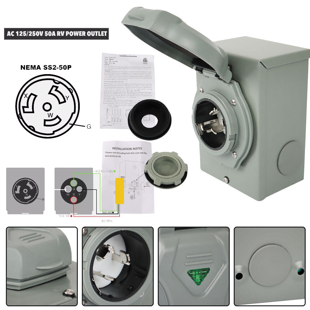 120/250V 50Amp Generator Power Inlet Box SS2-50P 3 Prong Power Inlet ...