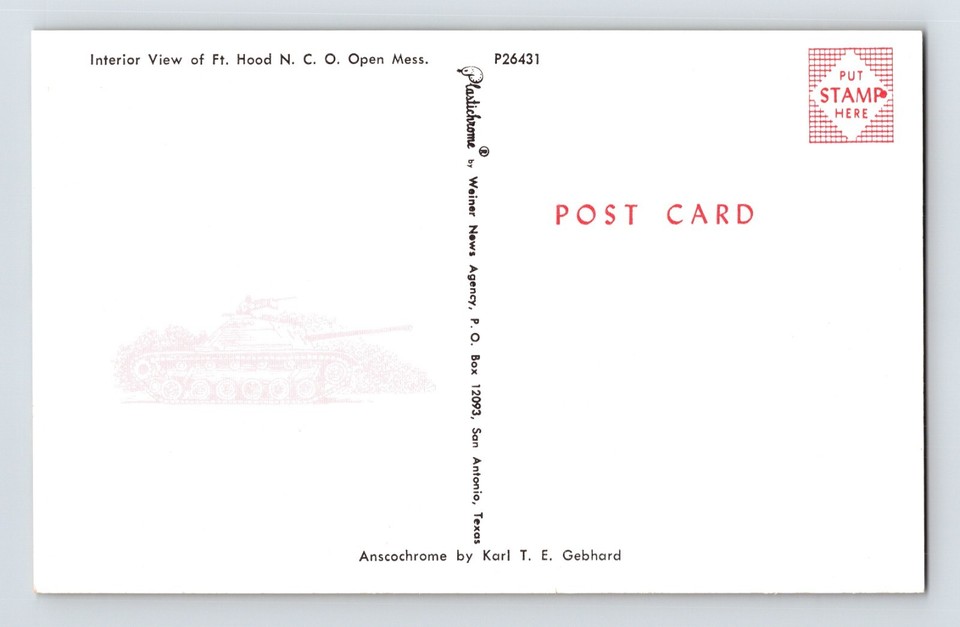 Postcard Texas Fort Hood TX NCO Club Open Mess Army Military 1960s ...