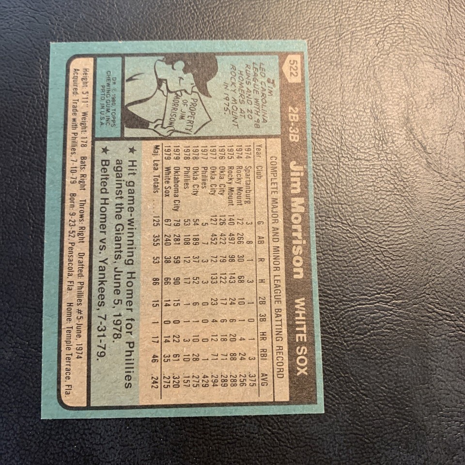 #522 Jim Morrison Chicago White Sox 1980 Topps Baseball Card Cb20 | eBay