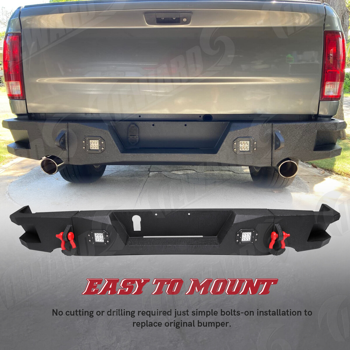 Rear Bumper Bar With LED Lights & D-Rings & Step for 2009-2018 Dodge ...