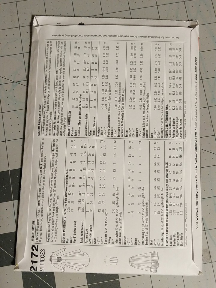 Simplicity Pattern 2172 Steampunk Victorian Gypsy Dress Costume Size 14 ...