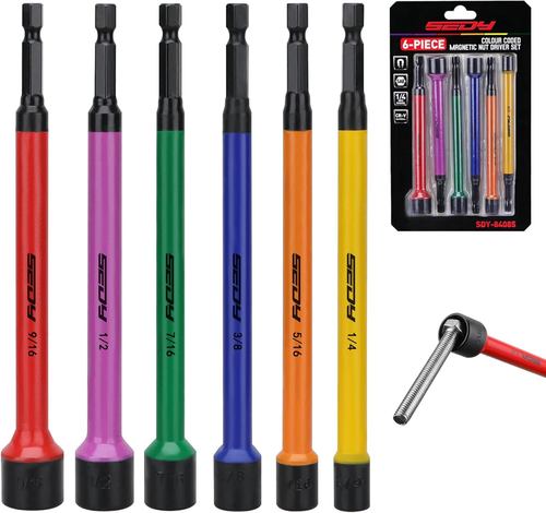Magnetic Impact Nut Driver Set: 6-Piece SAE Color Coded Nut Setter Set ...