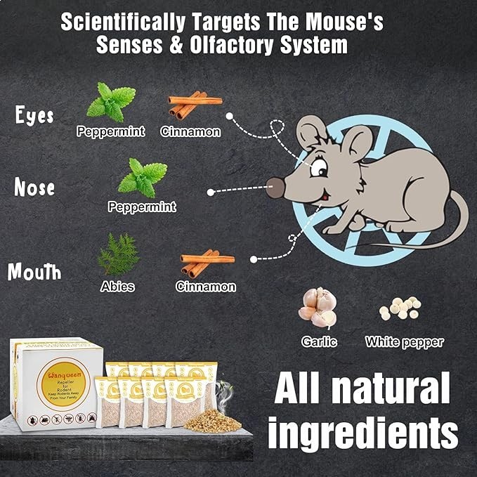 Wanqueen Natural Rodent Repellent - 8 Pack Peppermint Oil -Mice & Rat ...