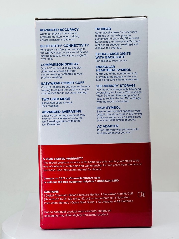 Omron 10 Series Wireless Upper Arm Blood Pressure Monitor (BP7450 ...