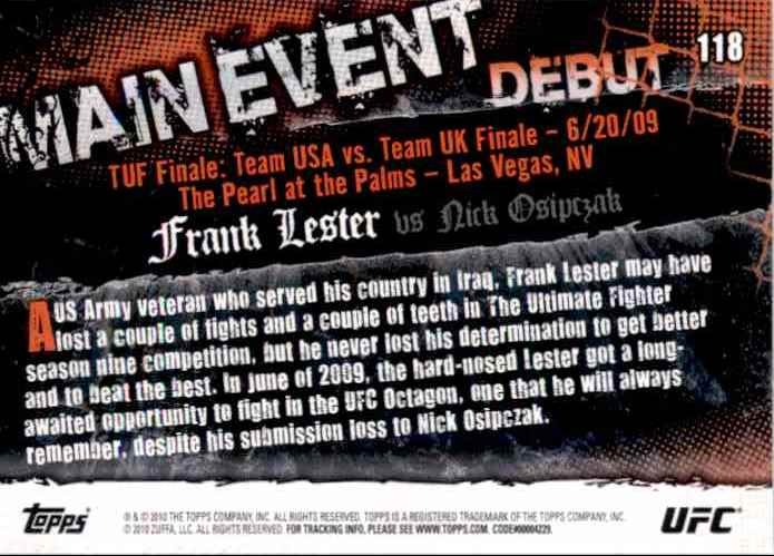 2010 MMA Trading Card Frank Lester , Nick Osipczak #118 (108616) | eBay