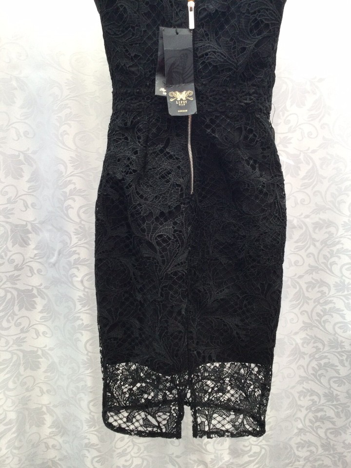 LIPSY VIP Size 10 New Black Lace Detail Knee Length Party Dress Wedding ...