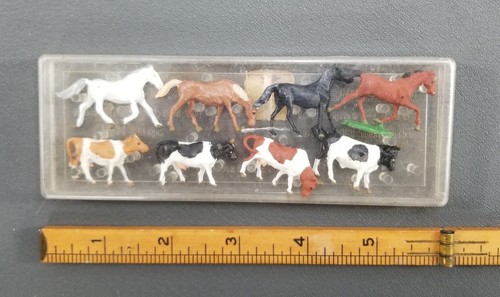 VTG WALTER MERTEN HO SCALE FARM ANIMALS HORSES & COWS PLASTIC 8 PAINTED ...