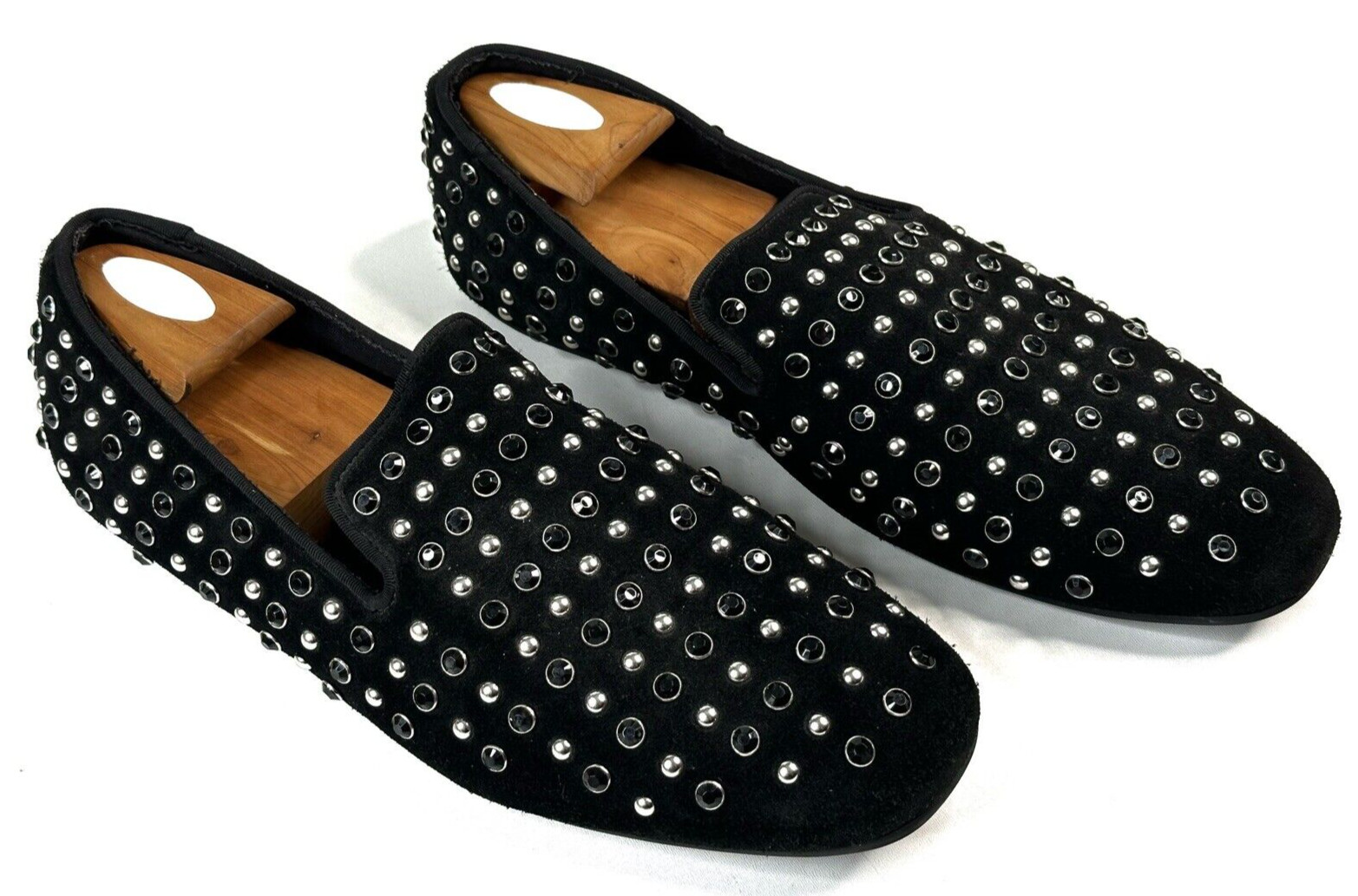 Aldo Black Metal Studded Rhinestone Suede Slip On Loa… - Gem