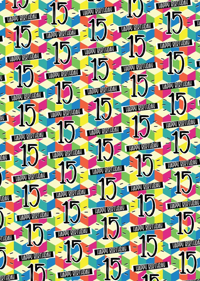 2 Sheets 15th Birthday Wrapping Paper Age 15 Giftwrap Multi FUN CUBES ...