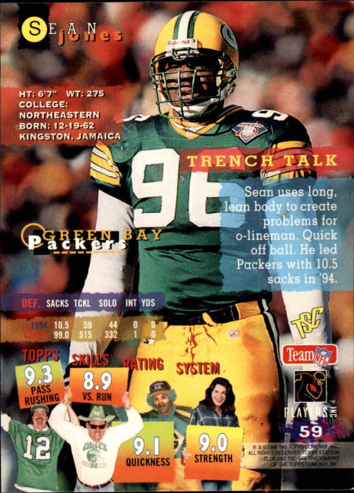 1995 Stadium Club Football Card #59 Sean Jones | eBay