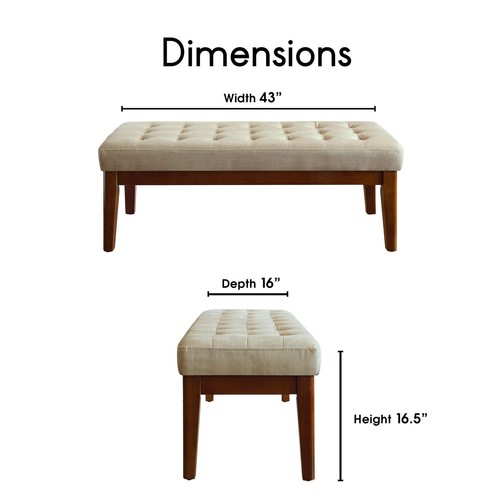 Claire Button Tufted Upholstered Bedroom Bench, Modern Fabric Padded ...