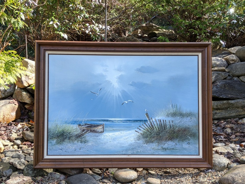 Philip Sandee Signed 36 x 24" Original Oil on Canvas Painting Beach ...