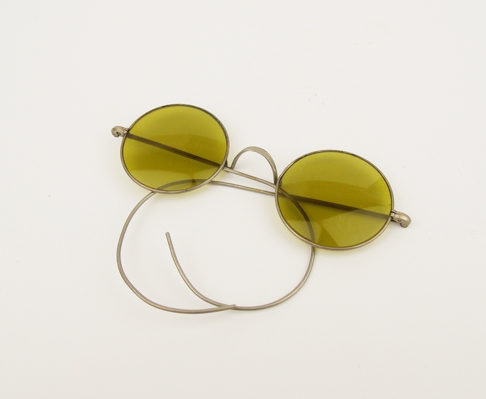 RARE Antique Wire Eyeglasses Shades Metal Rim w Green… - Gem