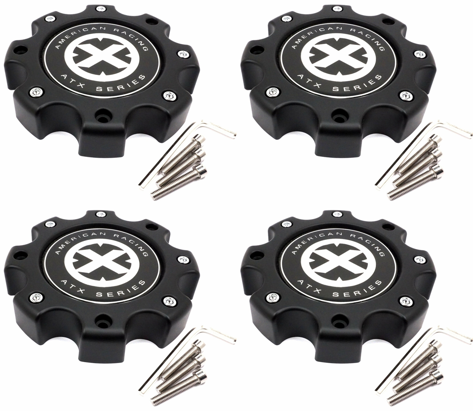 4 ATX Series Black Wheel Center Hub Caps for 8Lug AX756 Slab Beadlock ...