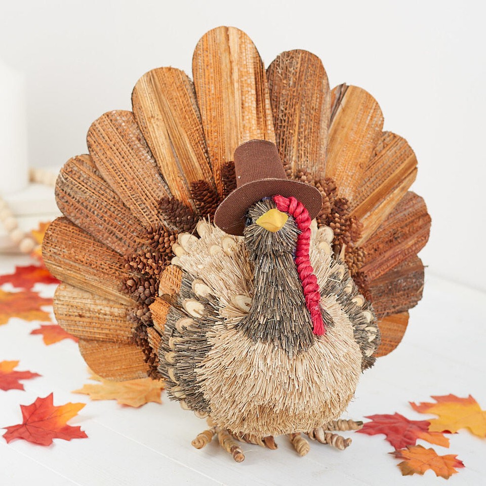 Natural Sisal and Wood Thanksgiving 12-1/2" Tom Turkey | eBay