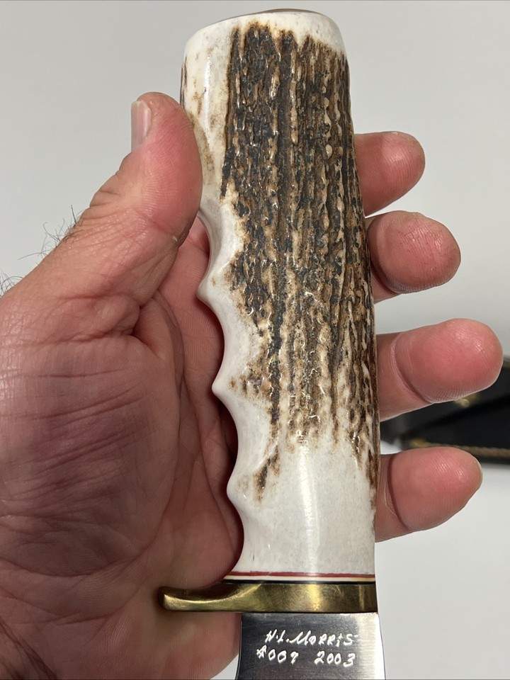 Vintage H.L. Morris Custom Handmade Stag Handled Fixed Blade Knife 11 ...
