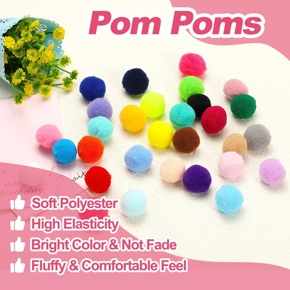 200 Stück Pom Poms Bälle Fuzzy Craft Pompons für DIY Handwerk,1 Zoll ...