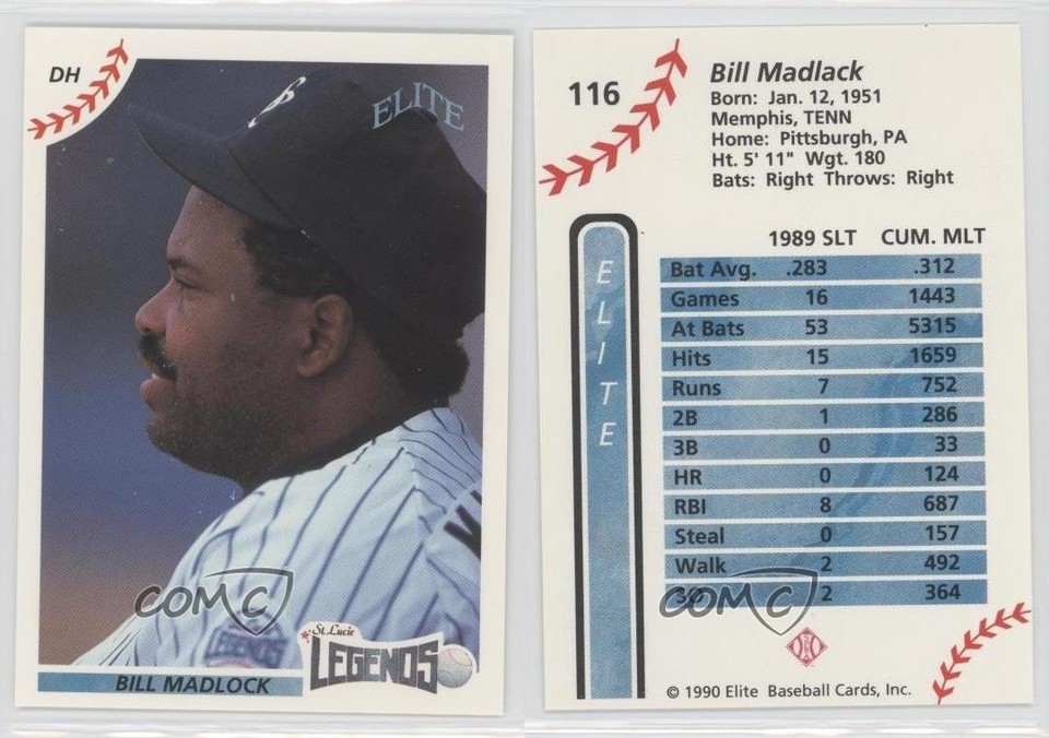 1990 Elite Senior Professional Baseball Association Bill Madlock #116 ...