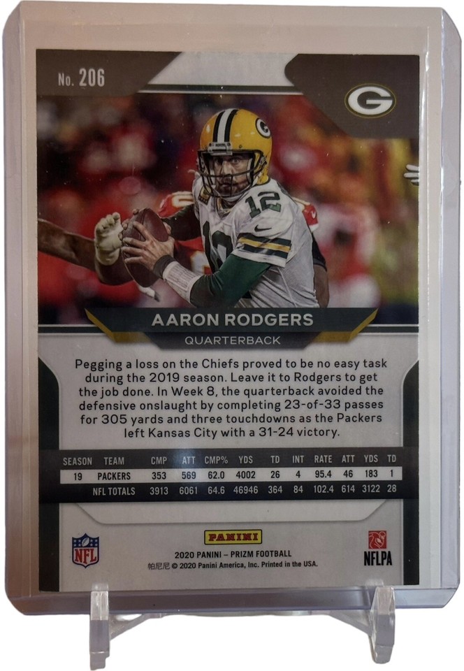 2020 Prizm Football Aaron Rodgers Green Bay Packers Card #206 W/Top ...